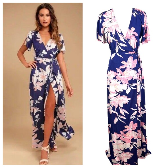 Lulus | Dresses | Lulus Azalea Regalia Navy Floral Print Wrap Maxi ...